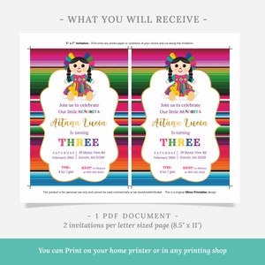 Little Señorita Invitation: Mexican Rag Doll, Zarape (printable ...