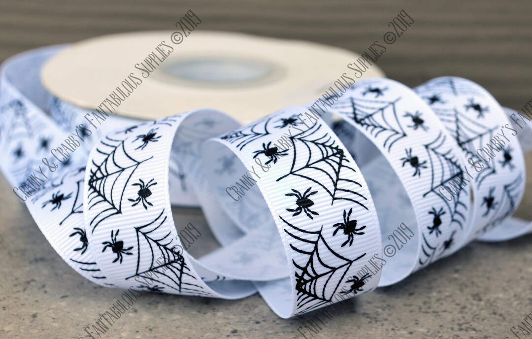 7/8 Inch White Spider Web Screen Print Ribbon - US Designer Printed ...