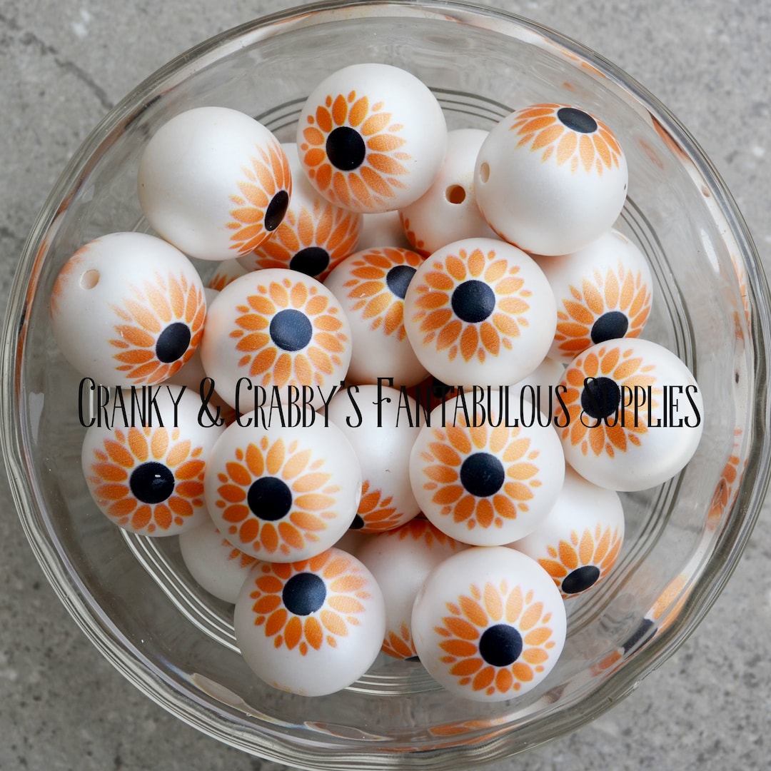 I 20mm Resin Printed Pearl - Stencil Sunflower - Fall - Floral - Chunky ...