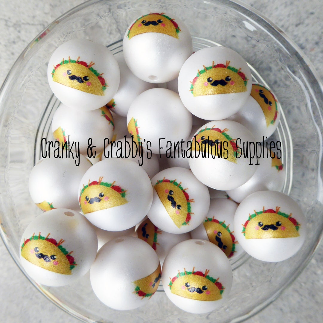 I 20mm Taco Print on Matte Pearl Beads - Chunky Necklaces - Set of 10 ...