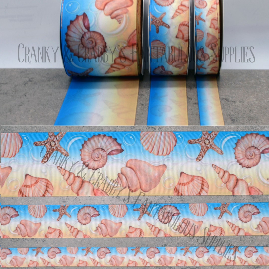 Sea Shells Heatset Ribbon - US Designer Printed Ribbon - 7/8 Inch, 1.5 ...