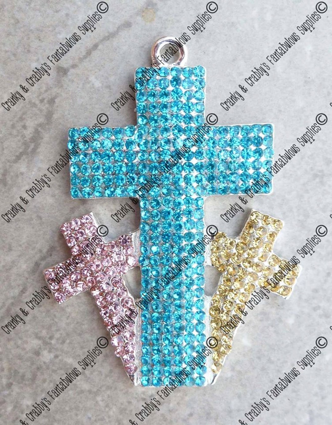Easter Cross Trio Rhinestone Pendant - 50mm X 37mm - Silver - Pastels ...