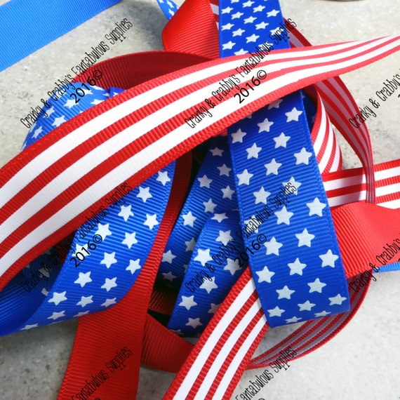 7 8 Flag Collection WHITE FOIL American Flag Stars on Blue or Stripes on Red US Designer Printed Ribbon 1yd Etsy