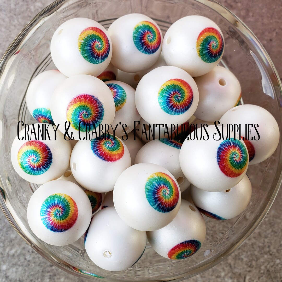 I 20mm Resin Tie Dye Swirl Print on Matte Pearl Beads - Hippie, Summer ...