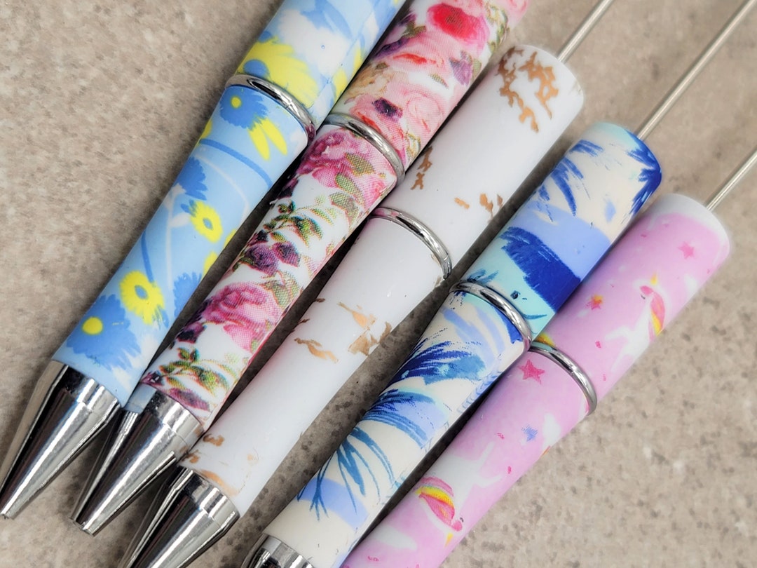 SET of 5 - Printed Beadable PLASTIC Pen Blanks - Add Beads Pen - 5 ...