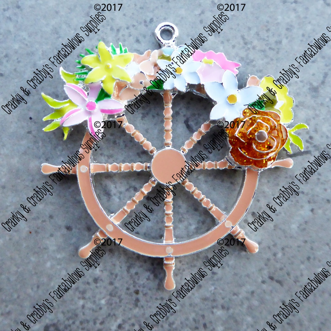 Gypsy Ships Wheel Enameled Chunky Necklaces 53mm X 53mm Boho Flowered ...