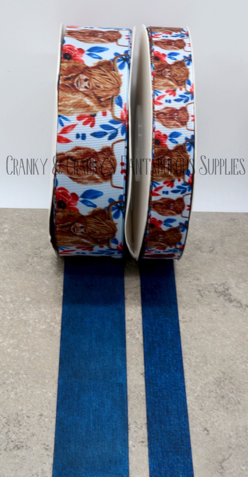 Highland Cow Red, White, and Blue FLORAL - Double Side Print - Stars ...