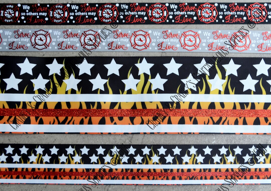 Fireman Ribbon - - US Designer Printed Ribbon - 1yd - Support Fireman ...