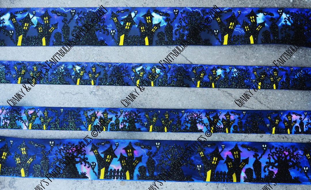 Haunted House Ribbon- Halloween - US Designer Printed Ribbon - 7/8 O ...