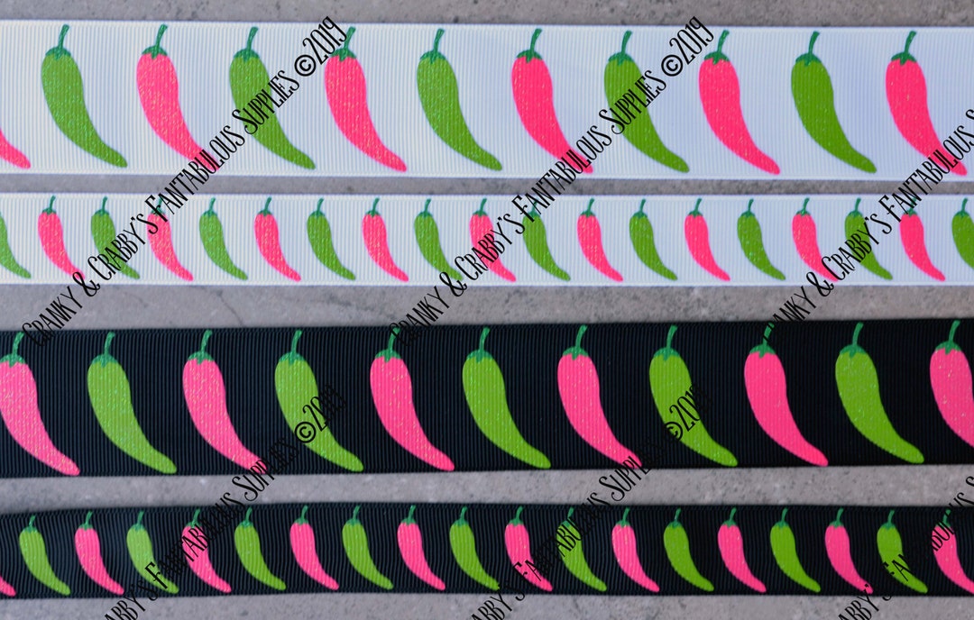 Fiesta Chili Pepper Ink Print With Glitter US Designer Printed Ribbon ...
