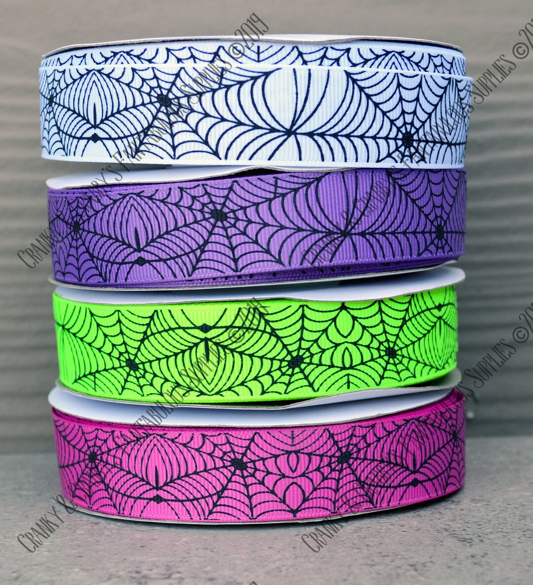 Spider Web Screen Print Ribbon - 7/8 Inch - US Designer Printed Ribbon ...