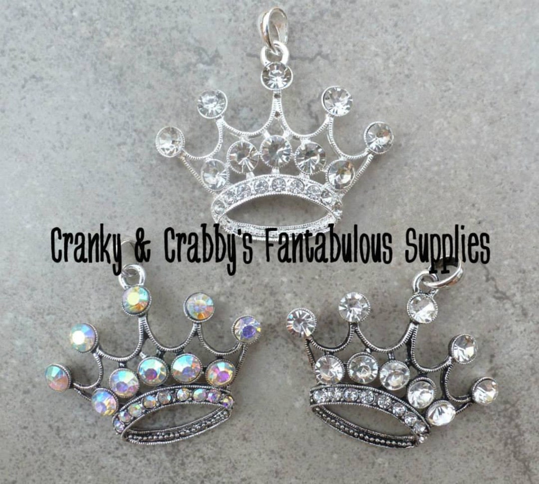 Large Princess Crown Crystal Rhinestone Pendant - Metal Alloy- Chunky ...