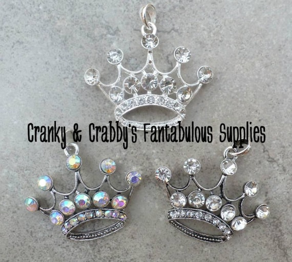 Large Princess Crown Crystal Rhinestone Pendant Metal Alloy | Etsy