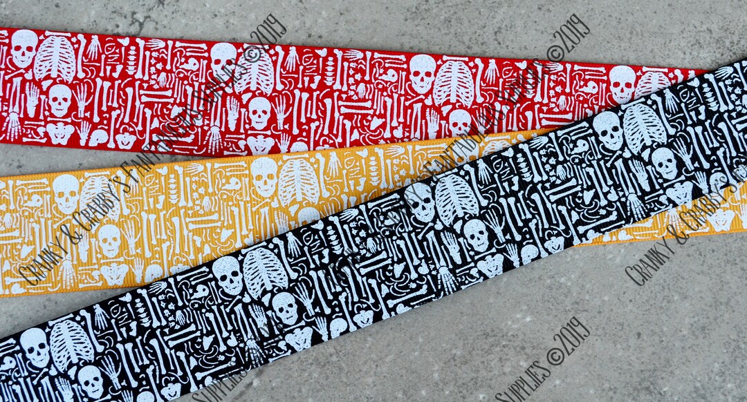 1 1/2" Autopsy - Skeleton - Glitter - US Designer Printed Ribbon - 1yd ...