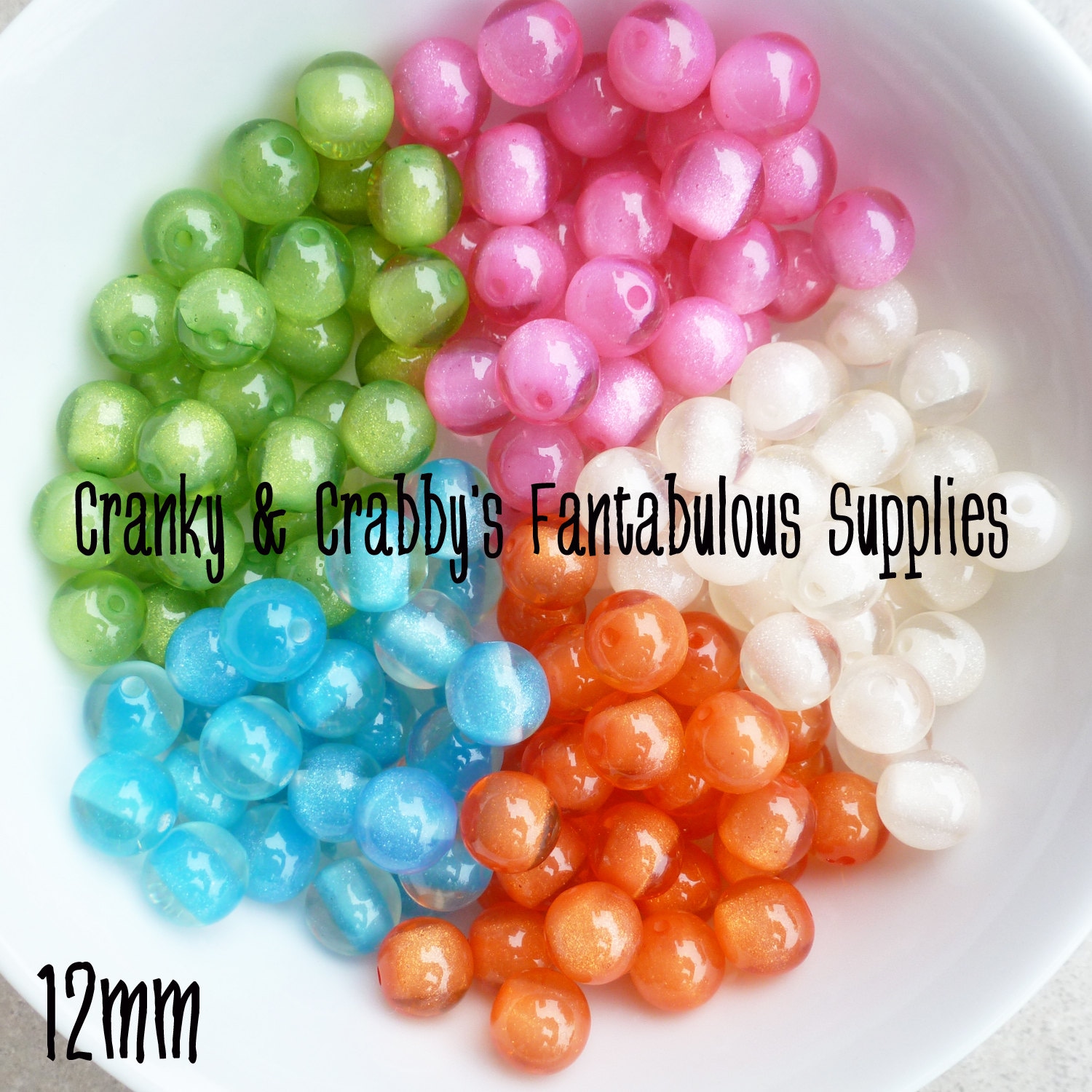 I 12mm Resin Gumball Glitter Core Beads - Chunky Necklaces - Set of 20 ...