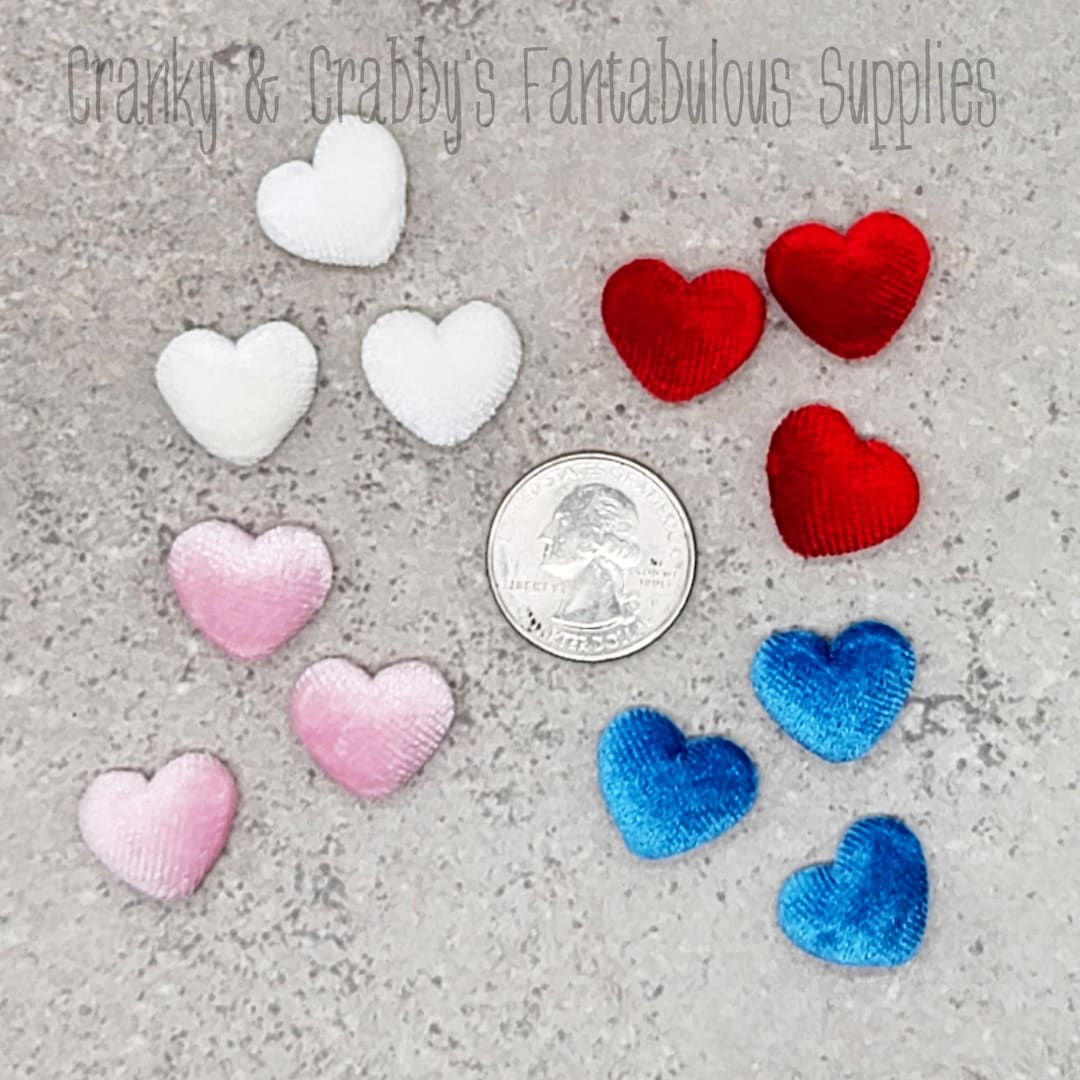 Velvet Heart Cabochons - Flat Back - Set of 10 - Fuzzy - Red, Pink ...