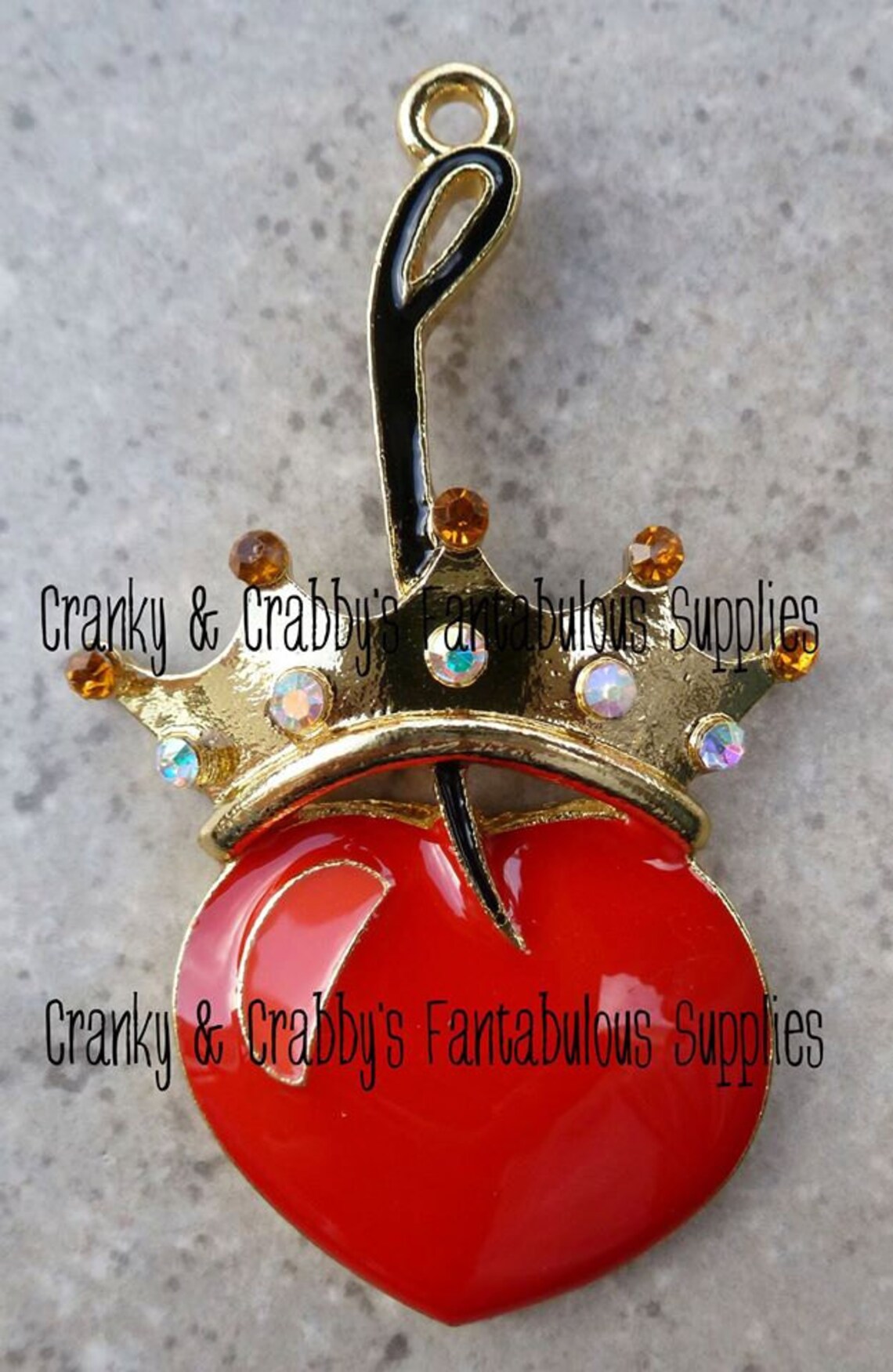 Vintage Crown Cherry Original Custom Design Enamel & Rhinestone Pendant ...