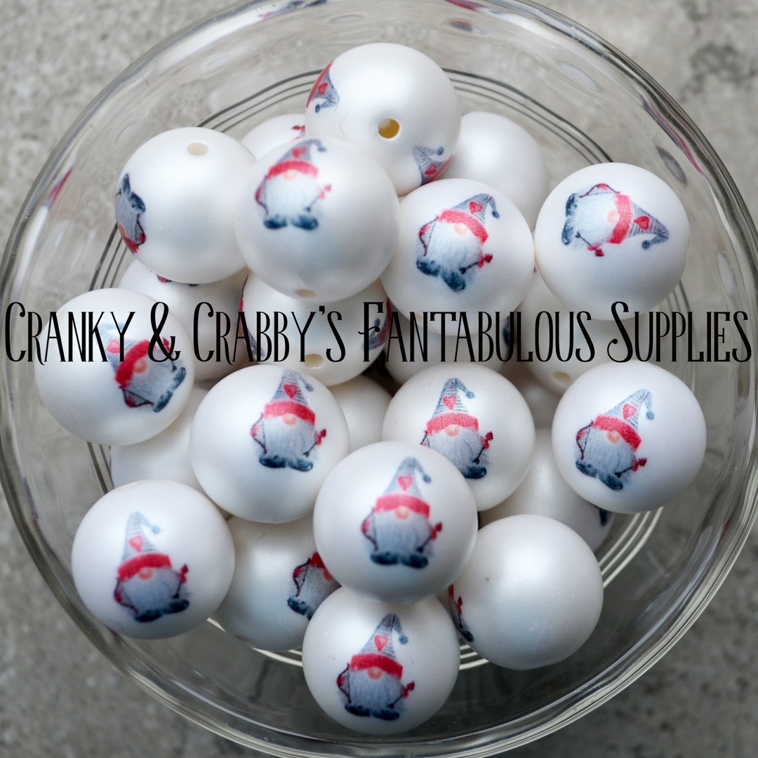 20mm Cupid Gnome Print on Matte Pearl Beads Chunky Necklaces Set of 10 ...