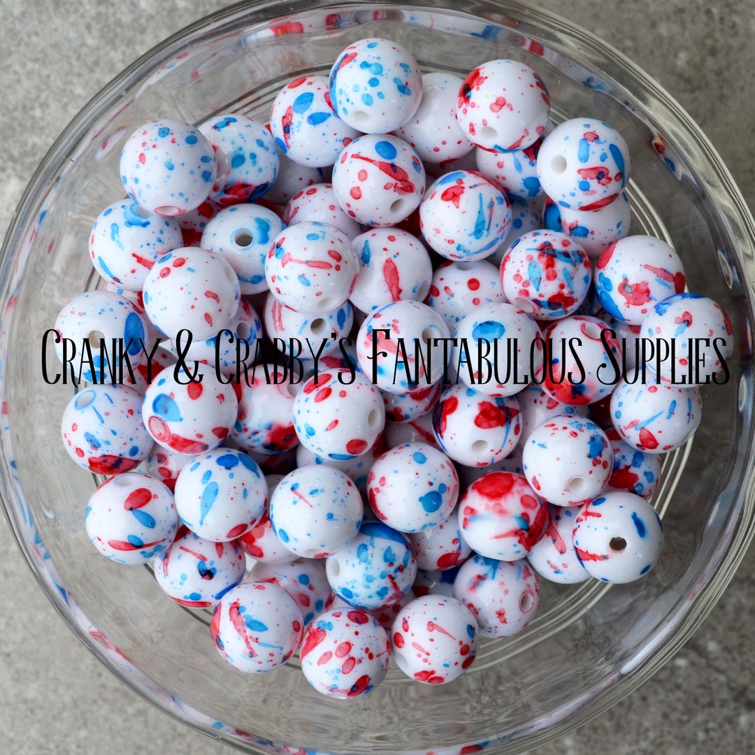 12mm Resin RWB Splatter Red White Blue Gumball Beads Chunky - Etsy