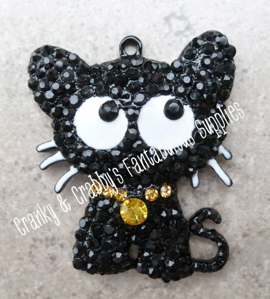 Rhinestone Black Cat Pendant - 50mm X 40mm - Silver - Halloween, Fall ...