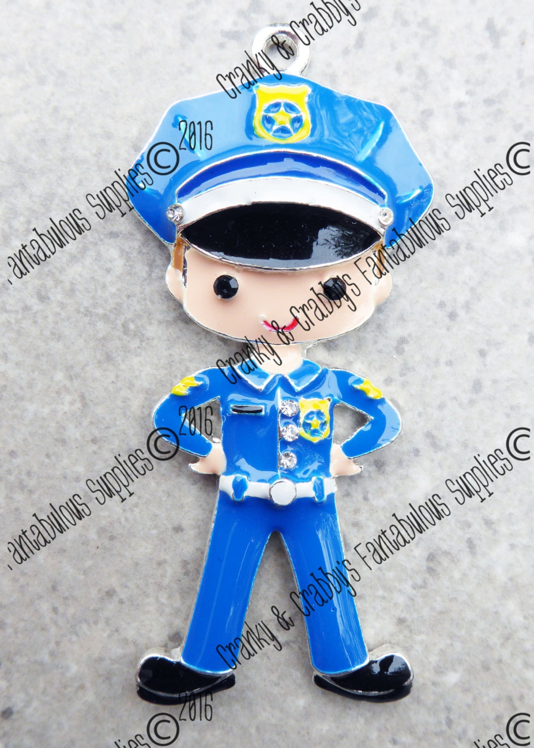 Police Pendant - Original Design - Enamel With Rhinestones - Chunky ...