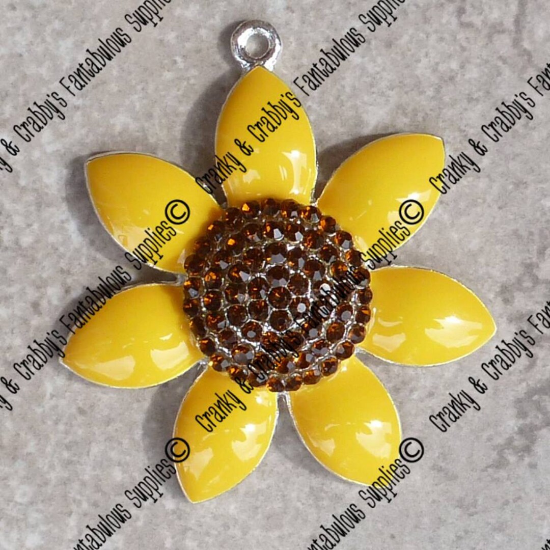 V Original Design Yellow Sunflower Rhinestone Pendant - 49mm X 45mm ...