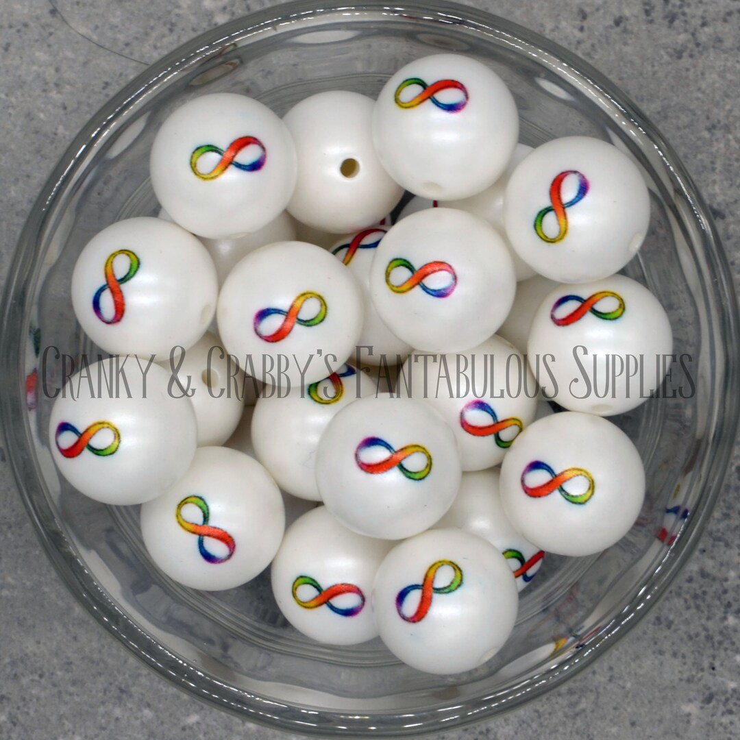 I 20mm Infinity Symbol Print on Matte Pearl Beads - Chunky Necklaces ...