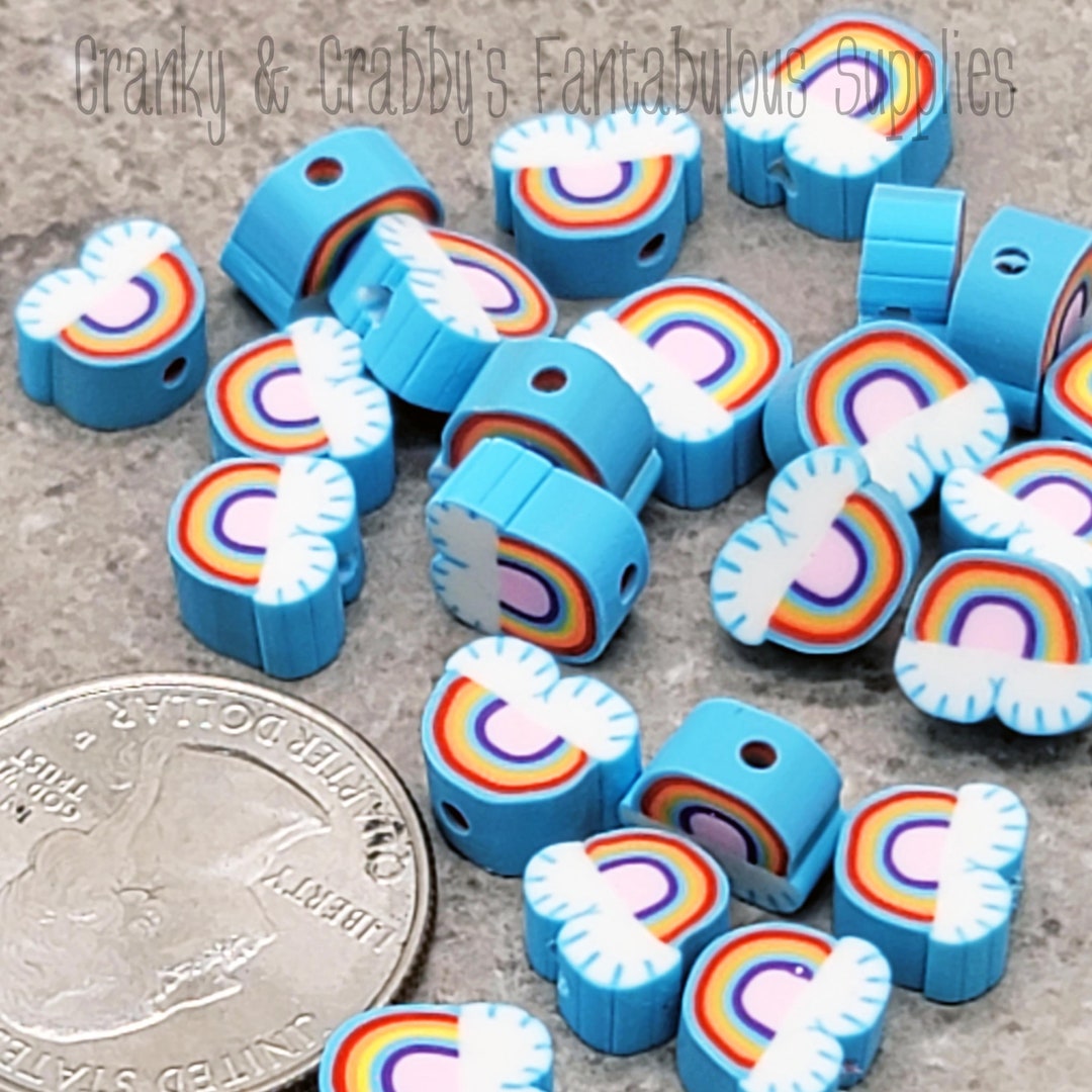 Small Fimo Rainbow Beads - 8mm X 10mm - Set of 10 - St Patty, Lucky ...