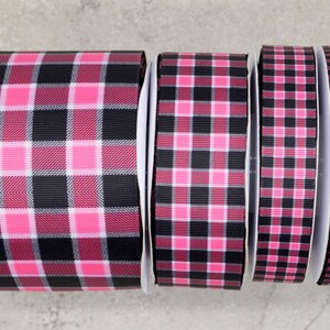Pink and Black Plaid Print 3 Widths - US Designer Printed Ribbon - 1 Yd ...