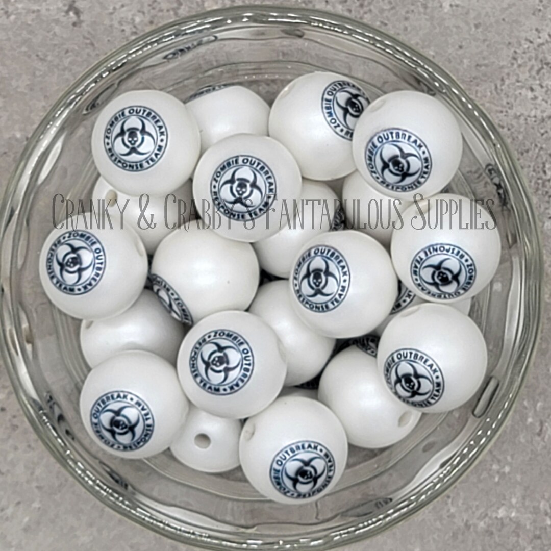 20mm Zombie Outbreak Response Team Print on Matte Pearl Beads - Chunky ...