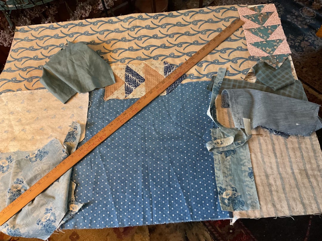 Antique Blue Fabric Fragments for Doll Clothing and Crafting of Merit ...