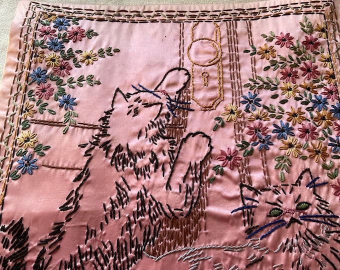 Mid Century Pair of Hand Embroidered Cats - Etsy