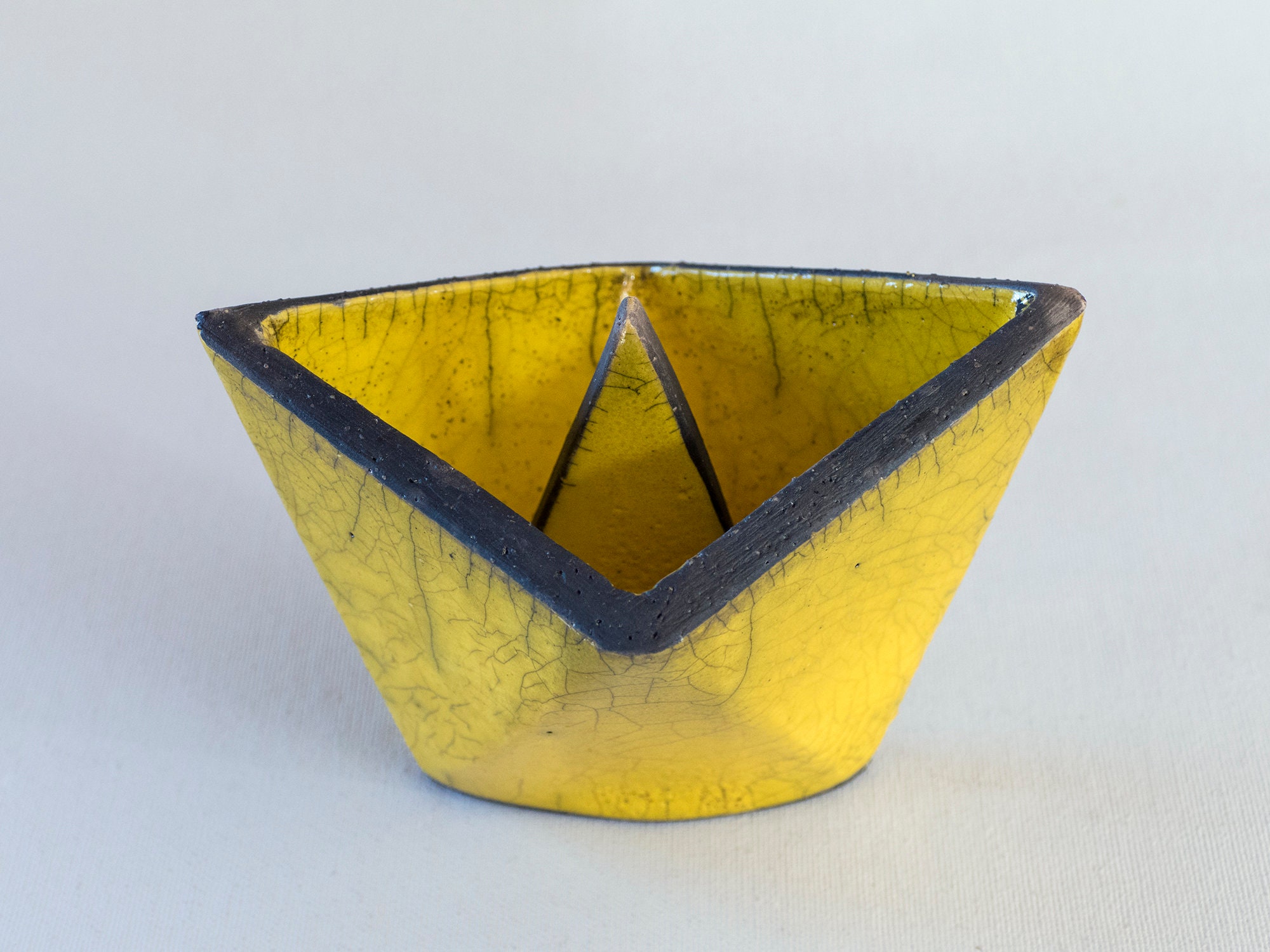 Paper Boat Ceramic Handmade Raku Fired Yellow Crackled - Etsy