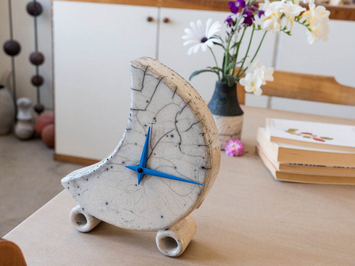 Desk Clock Ceramic Handmade Antique White Crackled Smoked - Etsy