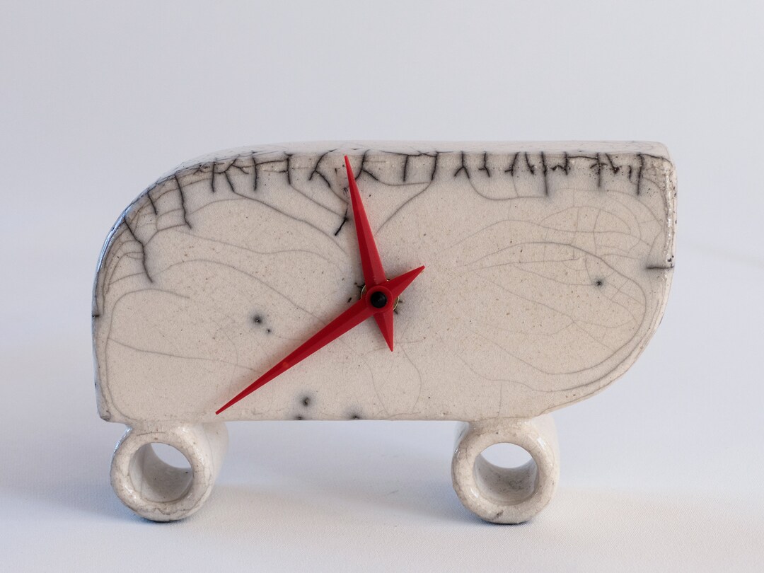 Raku Desk Clock, Statement Clock, Ceramic Handmade, Antique White ...