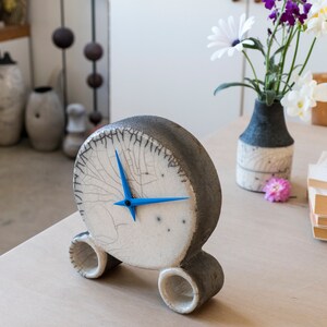 Raku Table Clock, Statement Clock, Ceramic Handmade, Black White ...