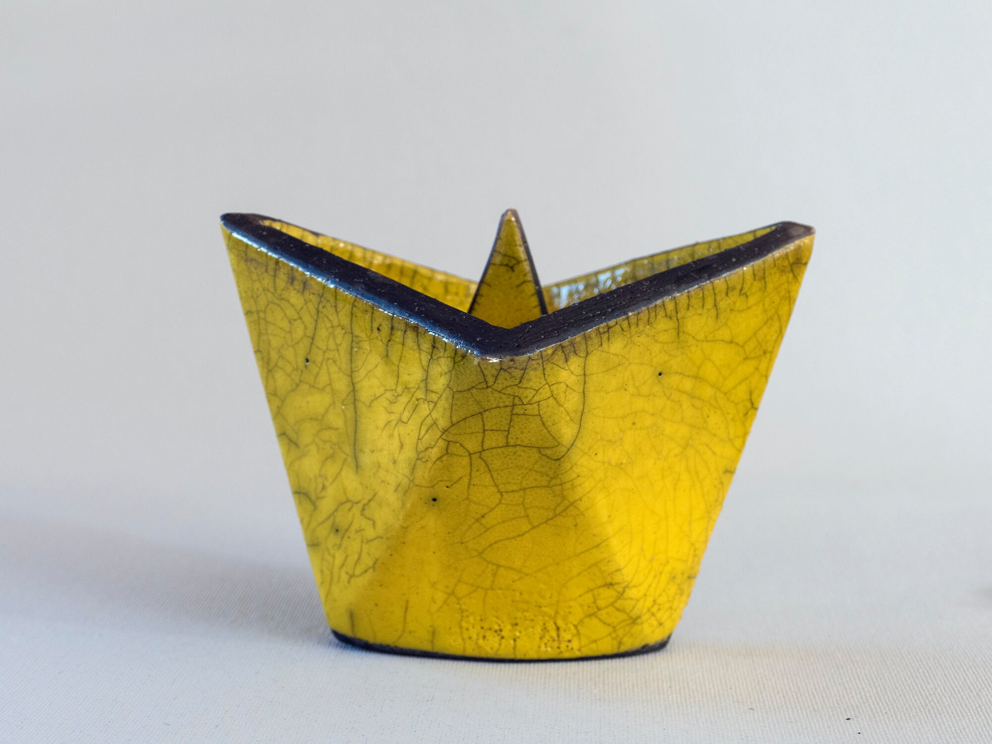 Paper Boat Ceramic Handmade Raku Fired Yellow Crackled - Etsy