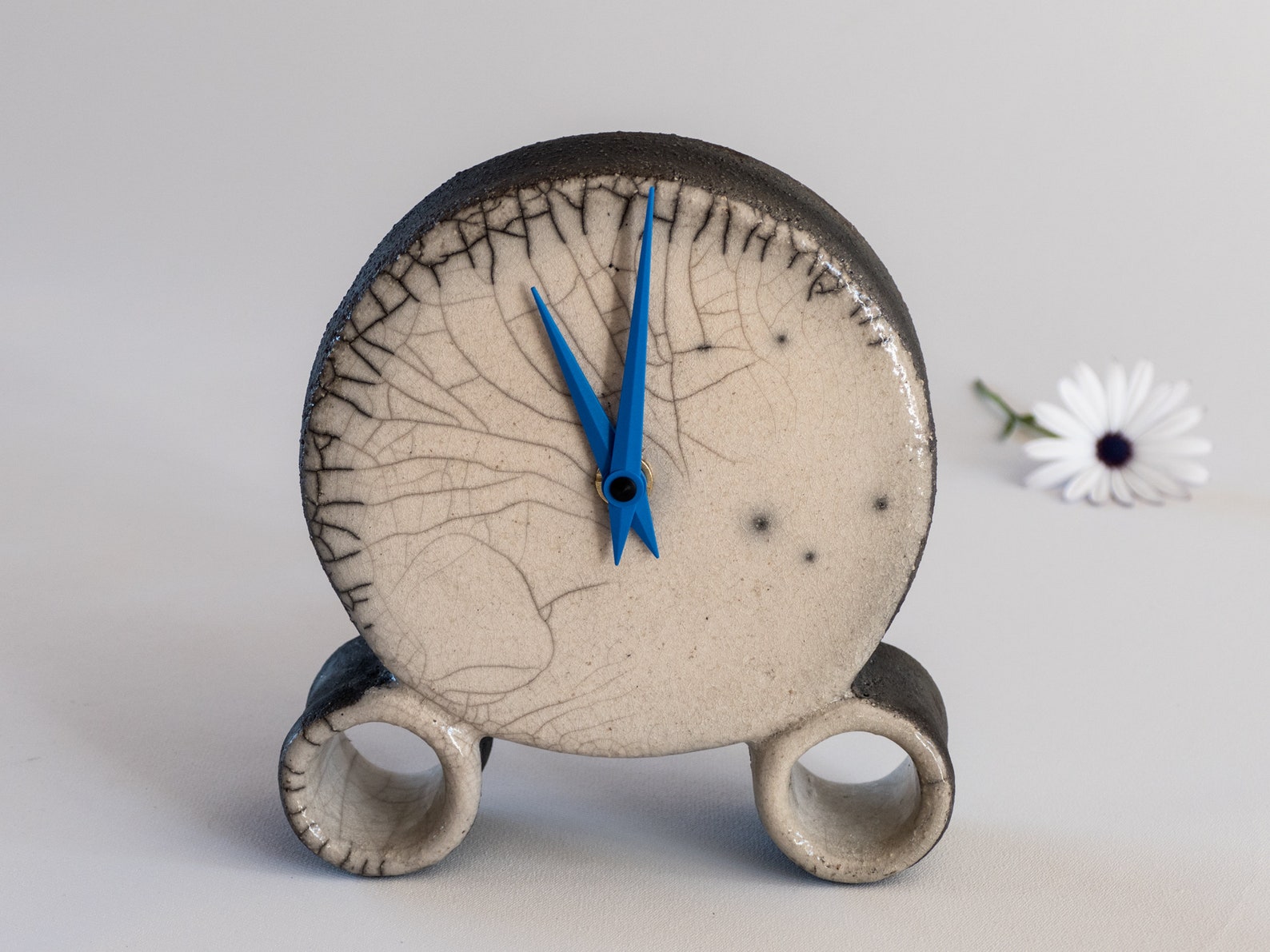 Raku Table Clock, Statement Clock, Ceramic Handmade, Black White ...