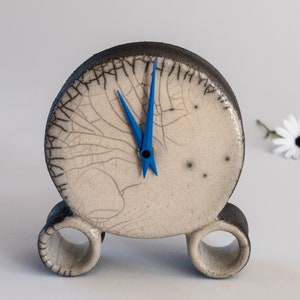 Raku Table Clock, Statement Clock, Ceramic Handmade, Black White ...