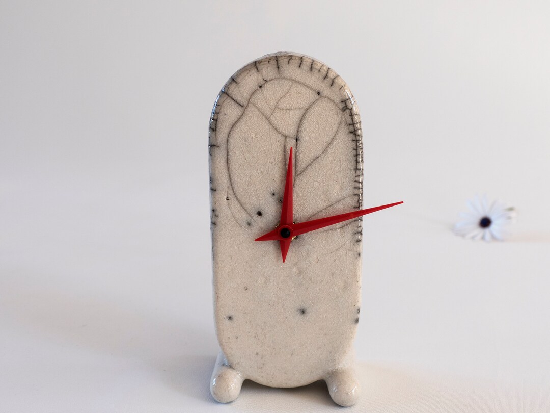 Ceramic Table Clock, Statement Clock, Raku Handmade, Antique White ...