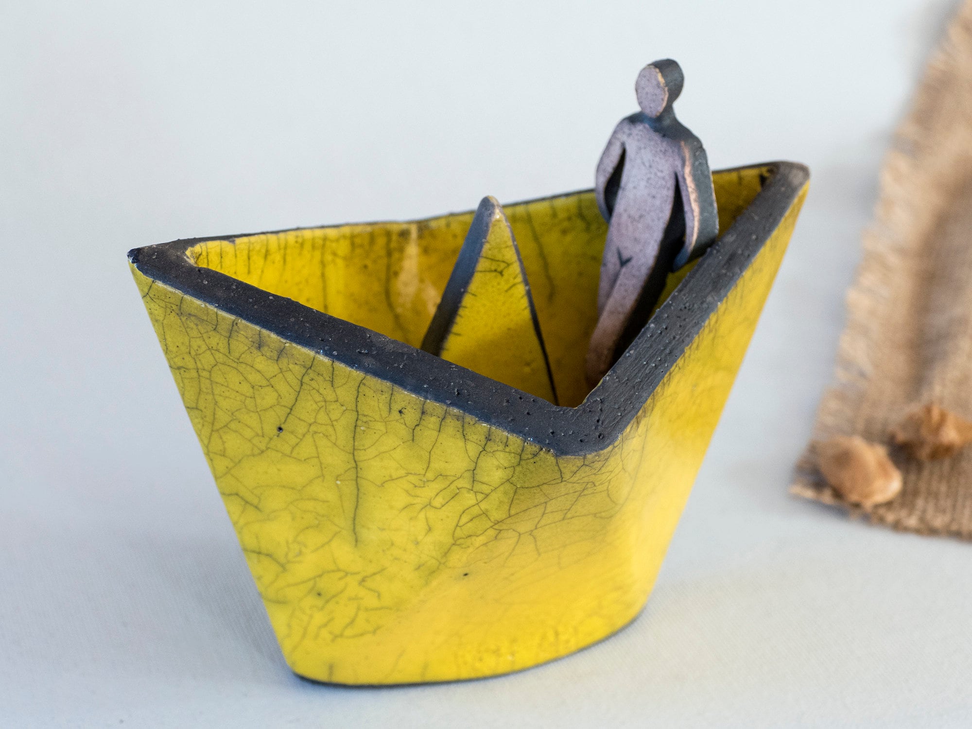 Paper Boat Ceramic Handmade Raku Fired Yellow Crackled - Etsy