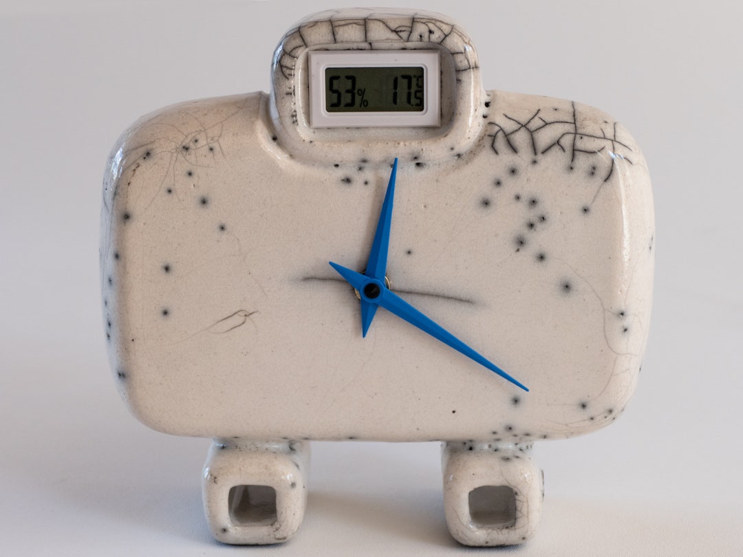 Raku Desk Clock, Statement Clock, Ceramic Handmade, Antique White ...