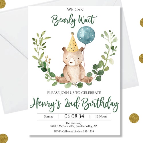 DIY Editable Bear Birthday Party Invitation Template Bearly | Etsy