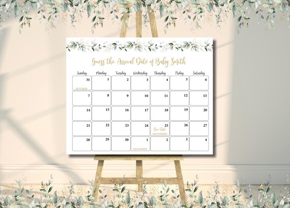 DIY Editable Greenery Eucalyptus Due Date Calendar Game Baby - Etsy