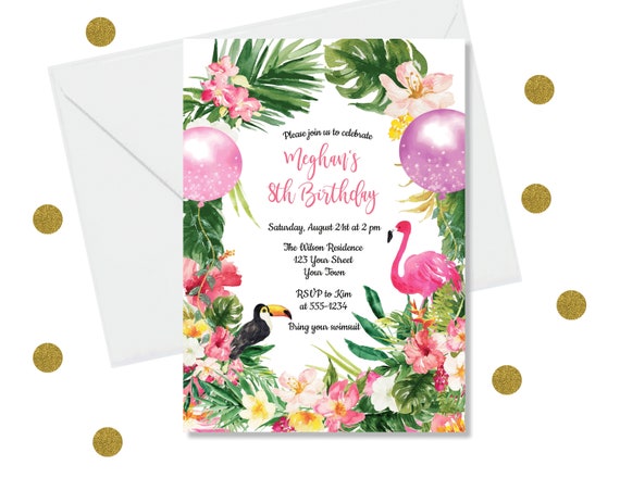 DIY Editable Tropical Birthday Party Invitation Template - Etsy