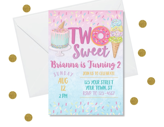 DIY Editable Two Sweet 2nd Birthday Party Invitation Template - Etsy ...