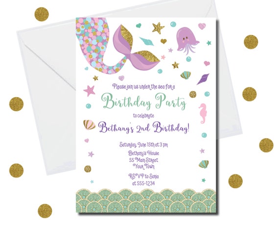 DIY Editable Invitation Mermaid Party Invitation Print | Etsy