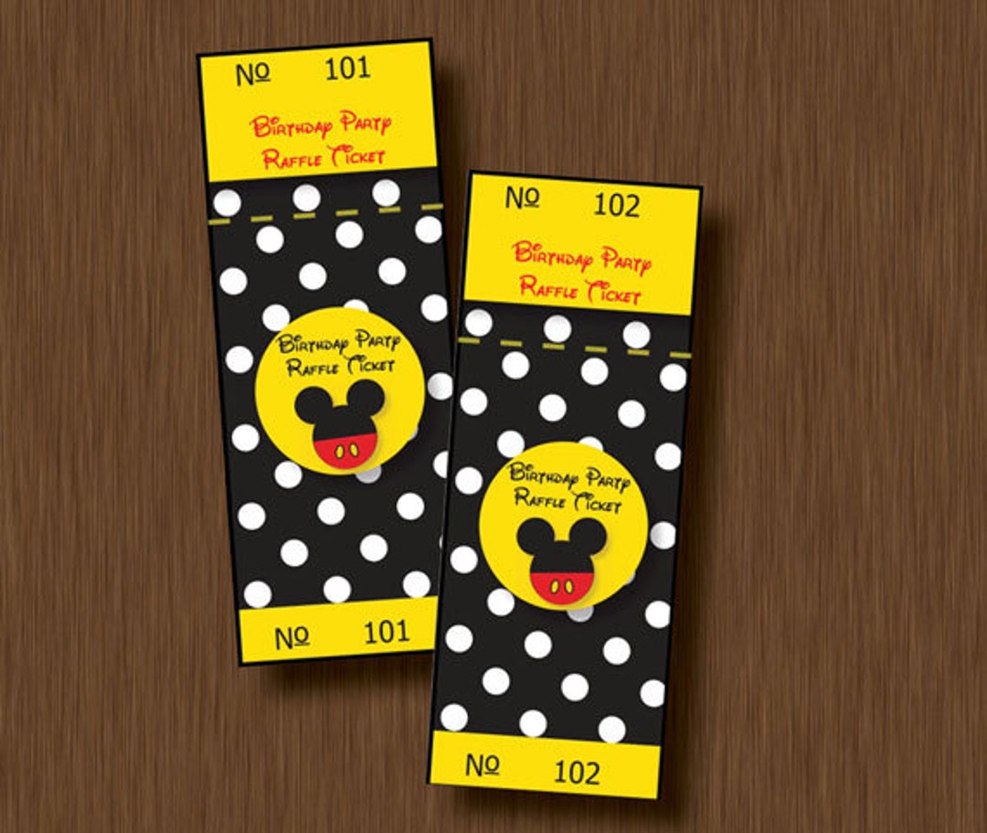 Mickey Mouse Birthday Raffle Tickets, 100 Unique, Printable (PDF) - Etsy
