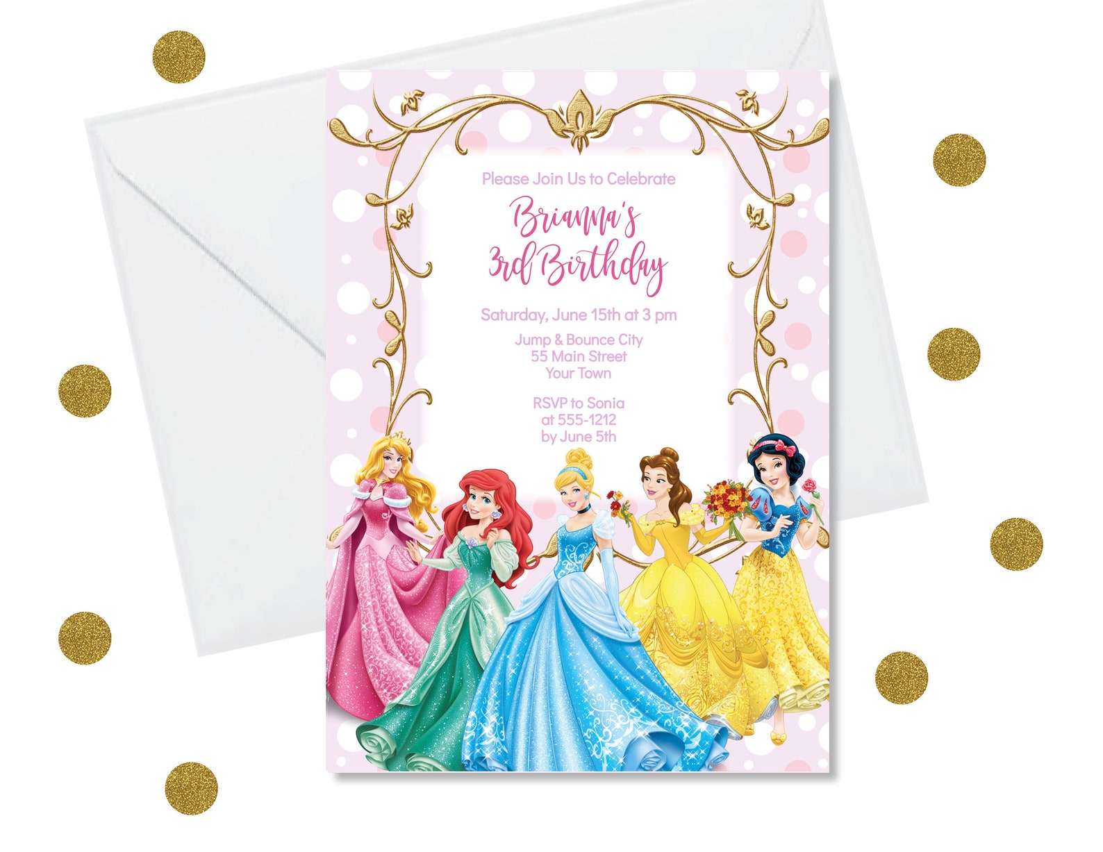 Editable Princess Birthday Invitation - DIY Corjl Template (digital ...