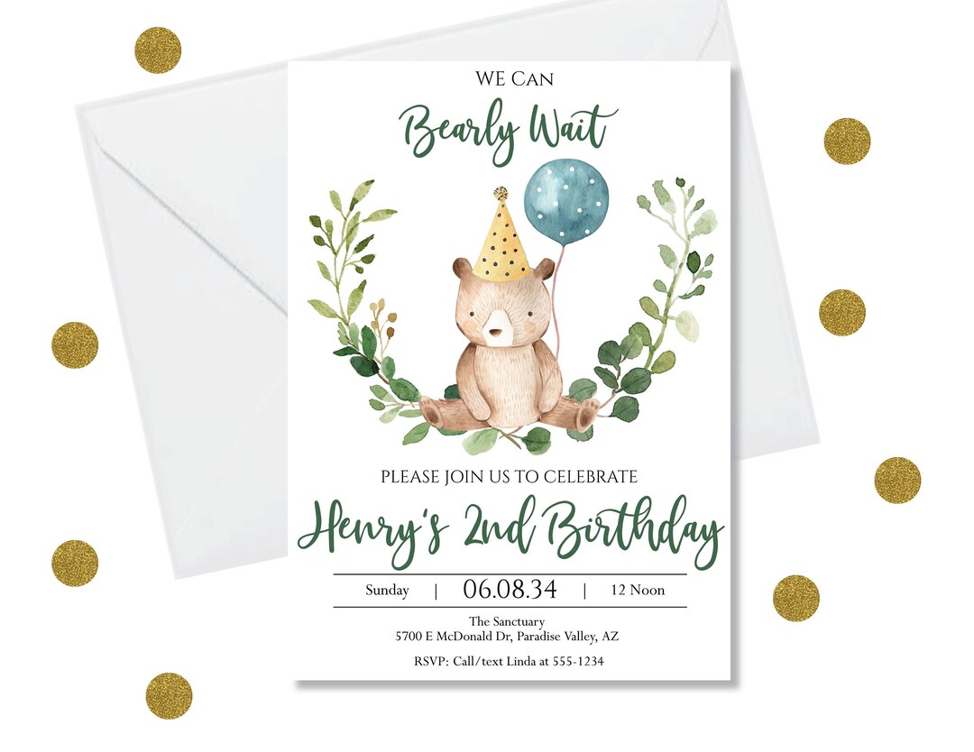 DIY Editable Bear Birthday Party Invitation Template - Bearly Wait ...